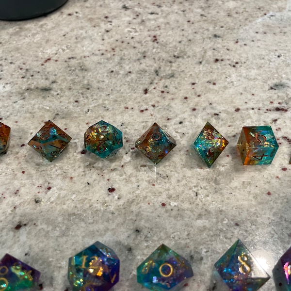 Rusty Spacerocket / Sharp Edge Dnd Dice/ 7pc Polyhedral Dice Set/ Teal ...