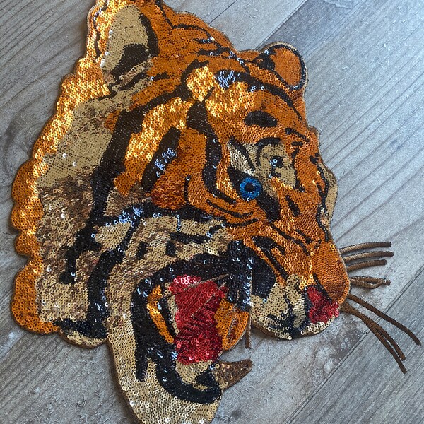 Vintage Tiger Gold Sequins Sew on Patches for Clothes Back Patch ...
