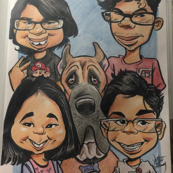 5 Faces Color Caricature Portrait - Etsy