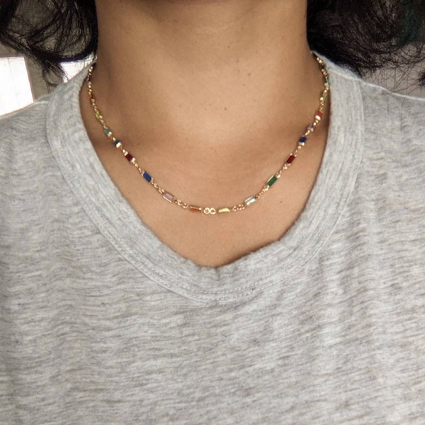 Multicolor Chain Necklace | 18k Gold Filled Necklace | Crystal Necklace ...