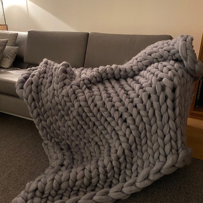 Chunky Blanket, Hand Knit Blanket, Giant Arm Knitted Super Bulky Merino ...