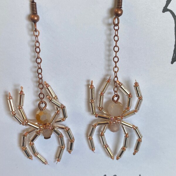 Pink Gold Spider Earrings Small Spiders- Rose Gold Beaded Spider ...