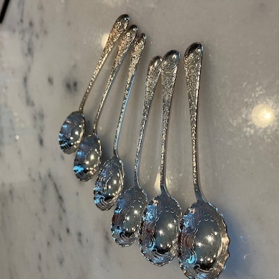 A Pretty Set of Six Vintage Pink Roses Cameo Silver Plate and Ceramic ...