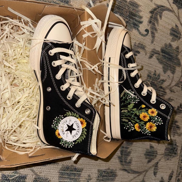 Embroidered Converse Sunflower and Queen Anne's Lace, Converse High ...