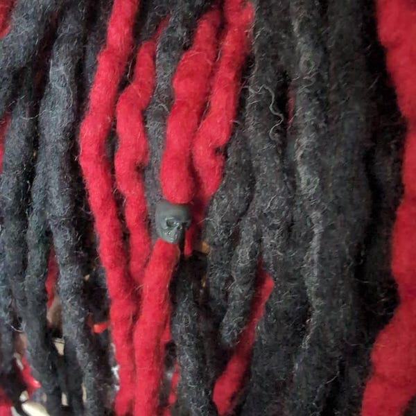 SET No. 6 , Choose Length Wool Dreads Merino Extensions Black Red ...
