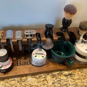 The Ultimate Wood Shaving 12 Razor and 6 Brush Double Decker Stand 16 ...