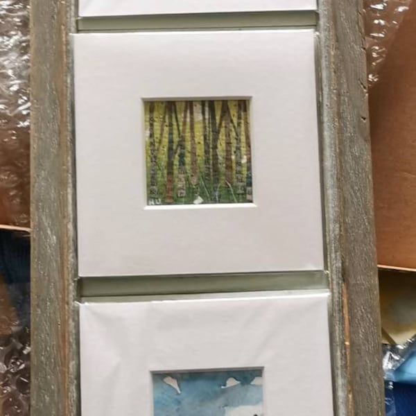 Original Collage Trees Wall Art, Small Watercolour and Paper Collage ...