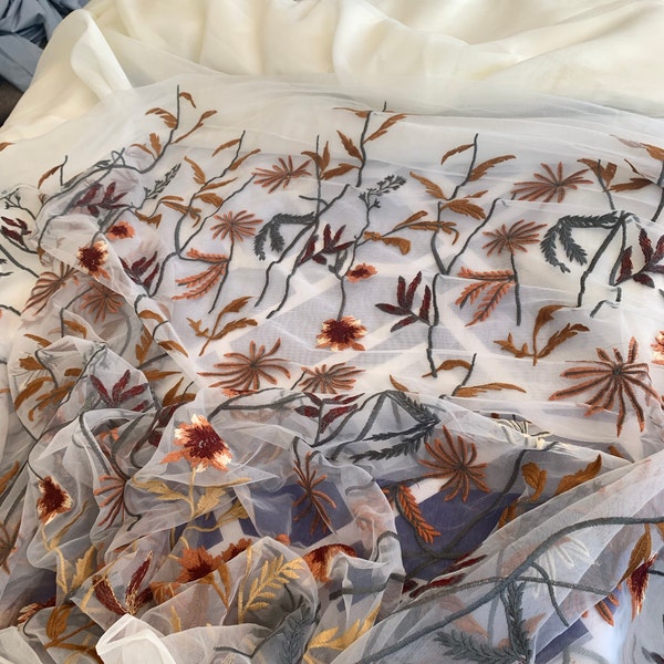 Lace Fabric Brown Tulle Leaf Floral Exquisite Embroidery Exquisite ...