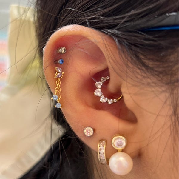 Dainty Industrial Barbell Amethyst Flutter Chain (only) for Piercing, Helix Chain Piercing ...