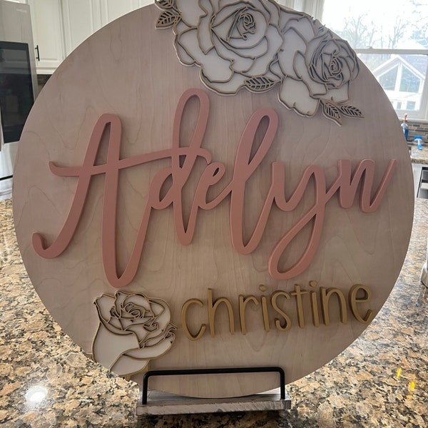 Wooden Name Sign Roses | 3D Name Sign Wood | Rose Nursery Decor |floral ...