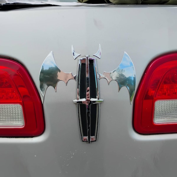 Chrome Bat Wings Car Emblem Sticker Silver Badge Gothic Devil Horns ...