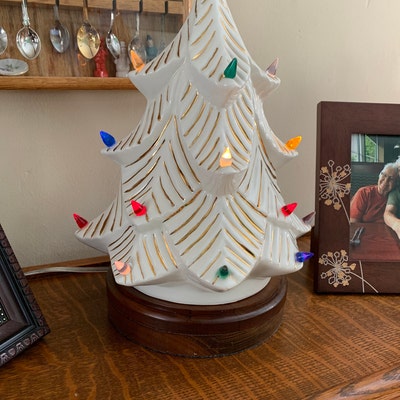 Wood Ceramic Christmas Tree Base With Light - Etsy