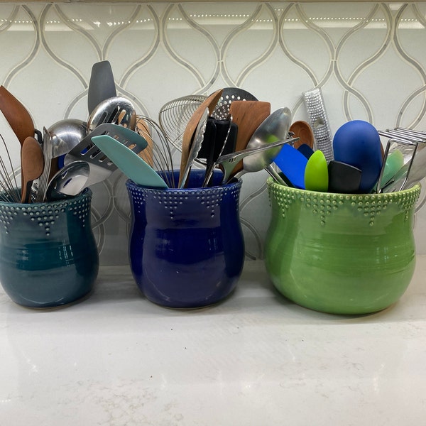 Large Kitchen Utensil Holder - Handmade - 16 Color Choices - Blue ...