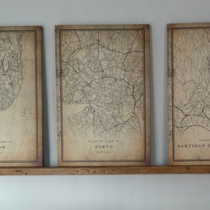 Set of 3 ANY CITY Vintage Map Posters Personalized Antique Map Prints ...