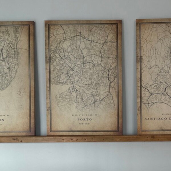 Set of 3 ANY CITY Vintage Map Posters | Personalized Antique Map Prints ...
