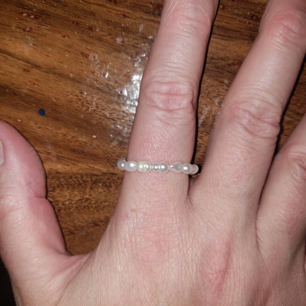 JULIE Real Freshwater Pearl Ring, Seed Pearl Ring, Beaded Pearl Ring ...