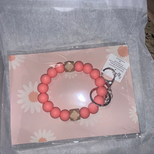 Beaded Wristlet Keychain, Silicone Wristlet, Bracelet Key Ring, Boho ...