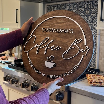 Coffee Bar Sign Custom Round Wood Sign 3D Sign Personalized Gift Circle ...