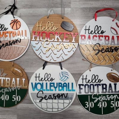 Sport Season Sign Bundle, Digital Download, Round Door Hanger Svg ...