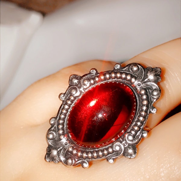 Victorian Gothic Ring - Ruby Red Ornate Silver Filigree Steampunk Ring ...