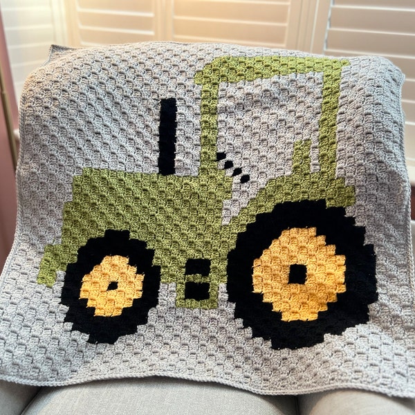 CROCHET BABY BLANKET Pattern: Tractor Baby Blanket, C2C Tractor Pattern ...