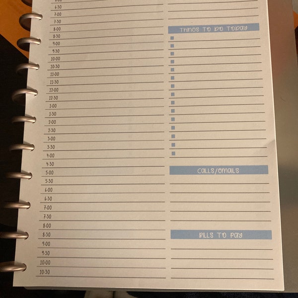 Undated Hourly Planner Inserts for Classic 9 Disc Planners Monday to ...