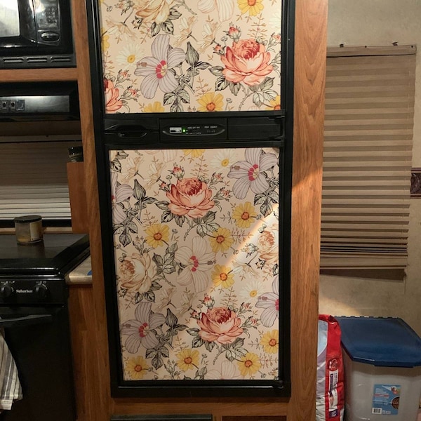 Boho Fridge Wrap Vintage Floral Refrigerator Wrap Vinyl Side by Side ...