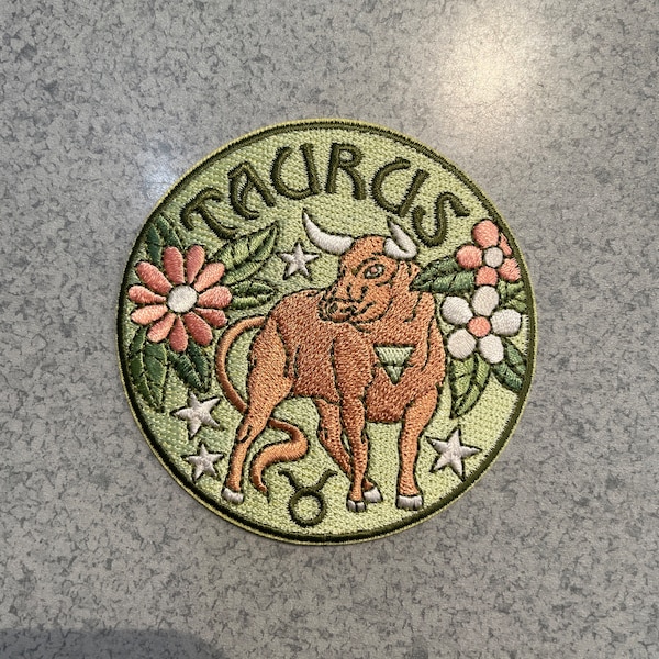 Zodiac Iron on Patch 70s Art Nouveau Boho Embroidered Patches Aries Taurus Gemini Cancer Leo ...