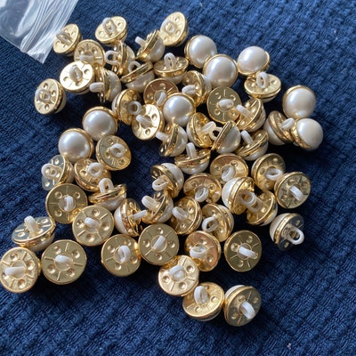 Small Pearl Buttons With Gold Trim Accent Plastic Sewing Buttons 1/2 ...