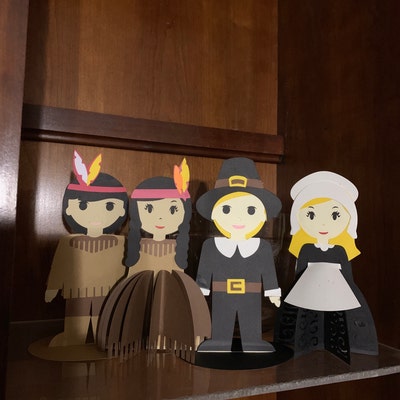 3D THANKSGIVING CHARACTERS. SVG Templates. Pilgrim and Native American ...