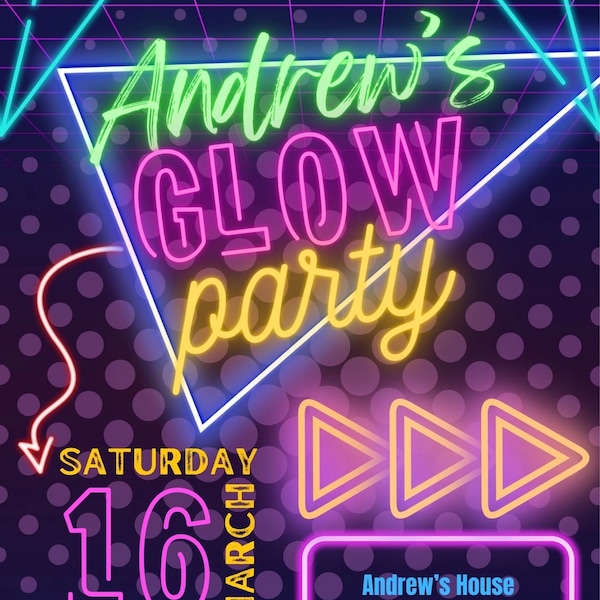 Warning Official Teenager Blue Neon Glow Party Birthday Invitation ...