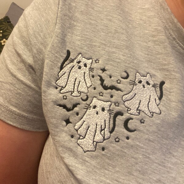 Cat Ghost Embroidery Design, Tree Halloween Ghost Cat Embroidery Design ...