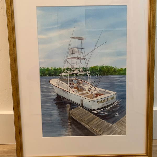 Custom 11x14" Painting Skiff Push Pole Poling Skiff Hand Made Family ...