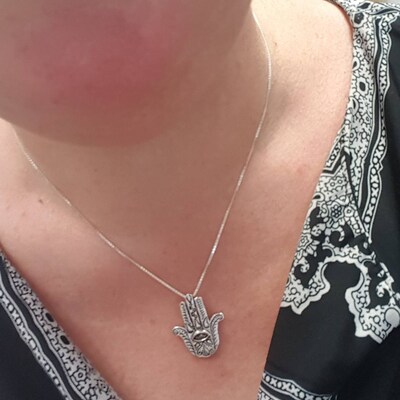 Hamsa Hand and Eye Pendant Silver Hand Eye Lotus Charm Boho Jewelry ...