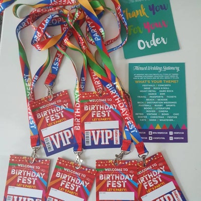 BIRTHDAYFEST® Festival Birthday Party VIP Pass Lanyards Favours ...