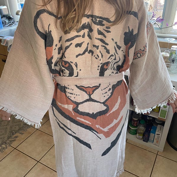 Boho Morning Robe, Organic Cotton Spa Robe, Bridal Robe, Evil Eye ...