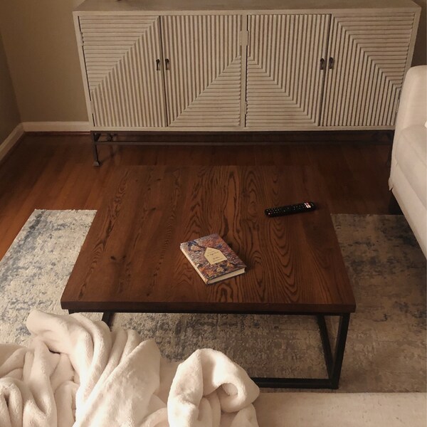 Square Coffee Table / Large Reclaimed Wood + Steel Box Frame Coffee ...