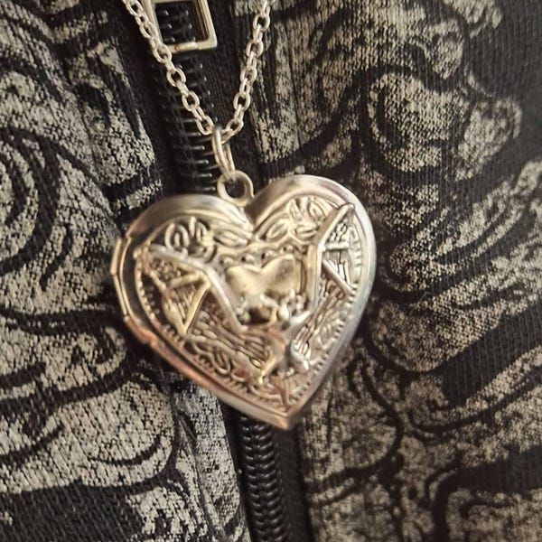 Bat Heart Locket Necklace | Gothic Vampire Jewelry, 925 Silver Chain ...