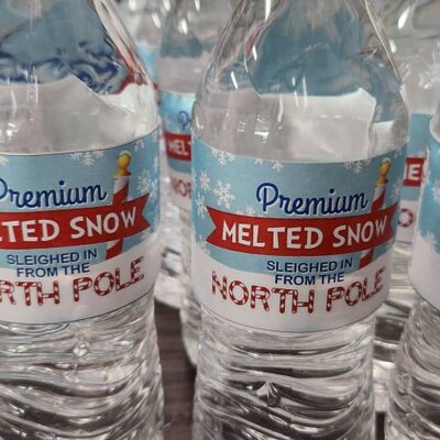 Melted Snowman Christmas Holiday Party Water Bottle Labels, Melted Snow ...