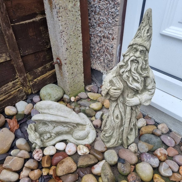 Wizard Warlock Stone Statue | Outdoor Stone Mythical Magic Garden ...