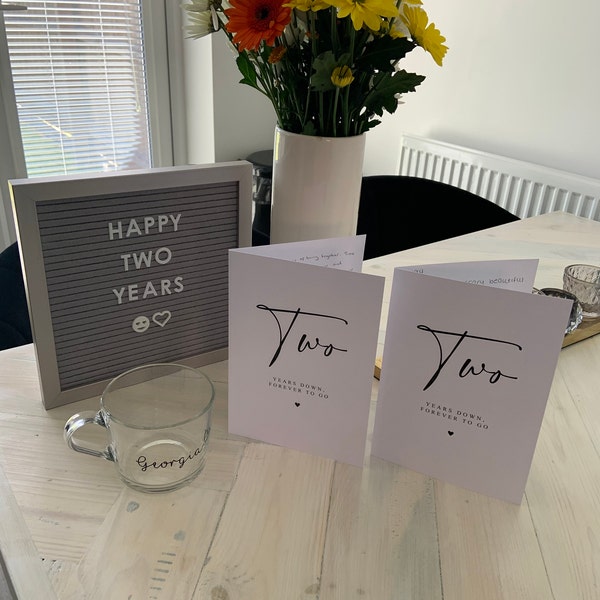 Two Years Down, Forever to Go A5 Card With Envelope, Valentines Card ...
