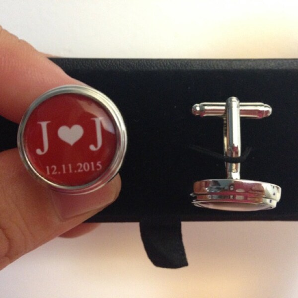 Personalized Cufflinks Initals Heart and Date Handmade Cuff Links for ...