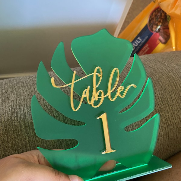 Monstera Leaf Table Number • Tropical Table Number • Hand Lettered ...
