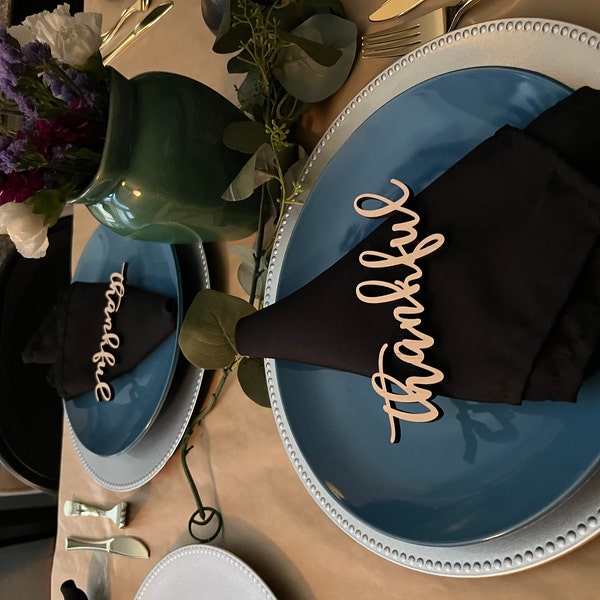 Thankful Place Cards, Thanksgiving Name Plates, Thankful Wooden Word ...