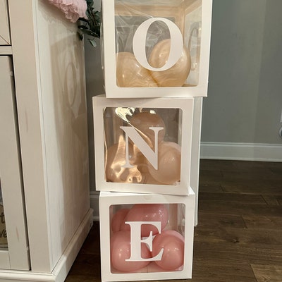 First Birthday Balloon 'ONE' Boxes for Baby Girl WITH 24 Balloons Baby ...