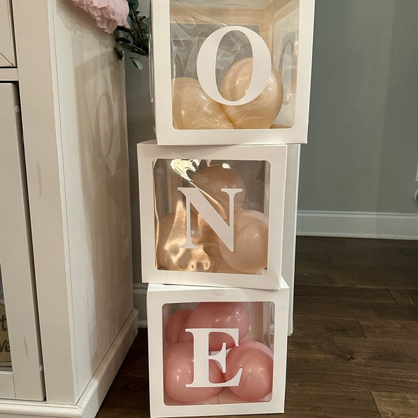 First Birthday Balloon 'ONE' Boxes for Baby Girl WITH 24 Balloons ...