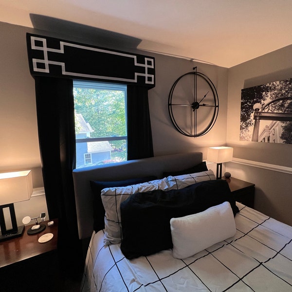 Greek Key Valance Cornice Board Pelmet Box Window Treatment in Black ...