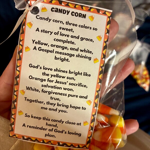 Christian Halloween Candy Corn Gospel Treat Tag Printable Poem, Candy ...
