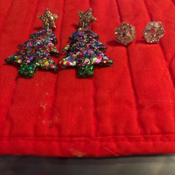 Team Spirit Blue and Orange Glitter Resin Dangle Earrings, Orange and ...