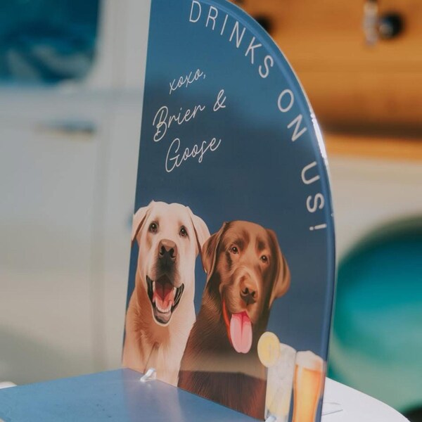 Custom Pet Portrait Signature Drink Sign, Cartoon Portrait Wedding Bar ...